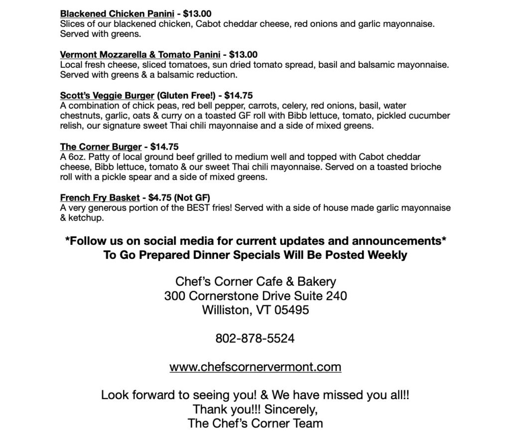 Chef's New Limited Menu PDF B - Chef's Corner Vermont